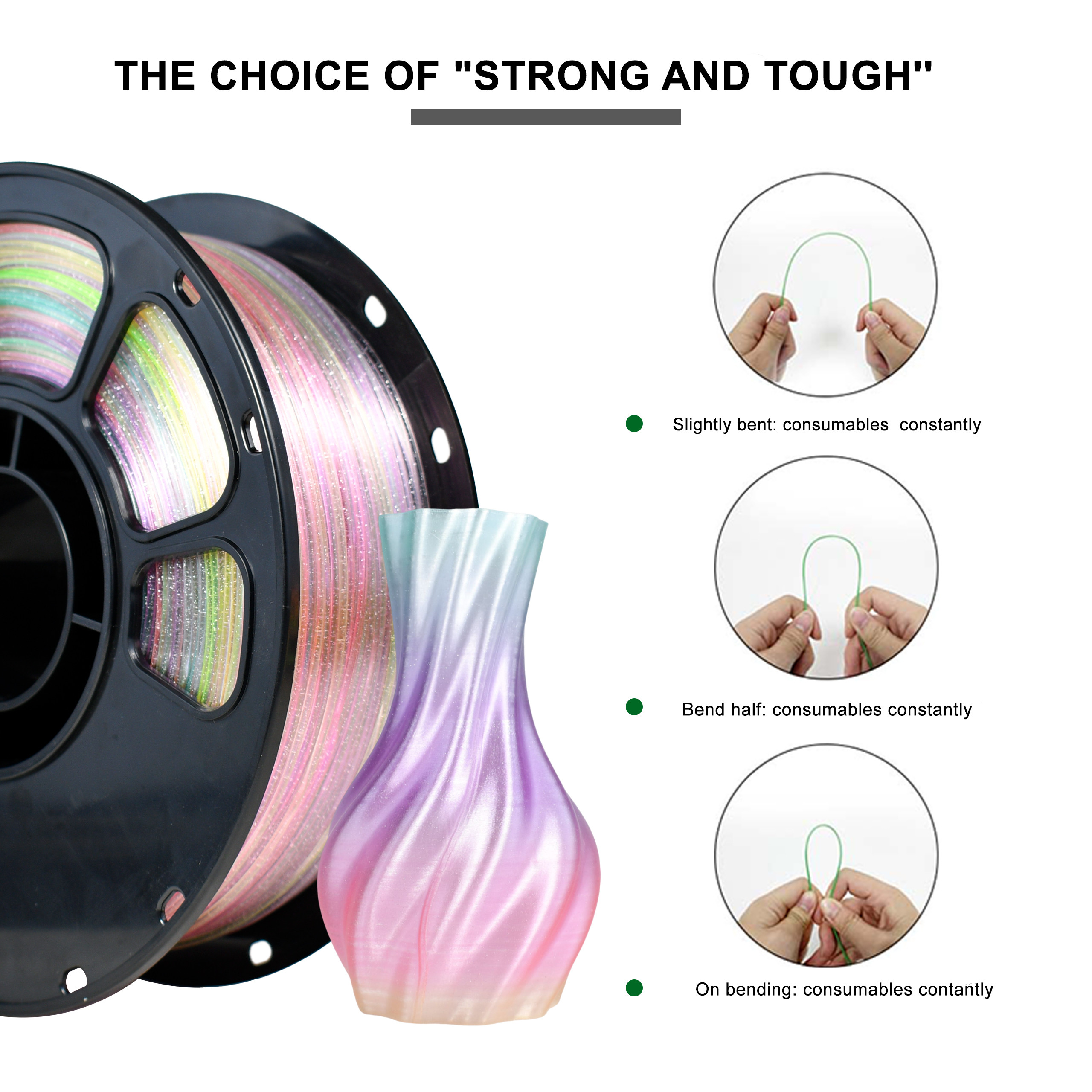 Iboss High Strength PLA+ Filament Glitter Rainow 3D Printing Filament ...